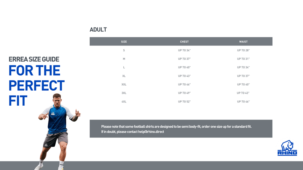 Errea Size Guide | Rhino Direct